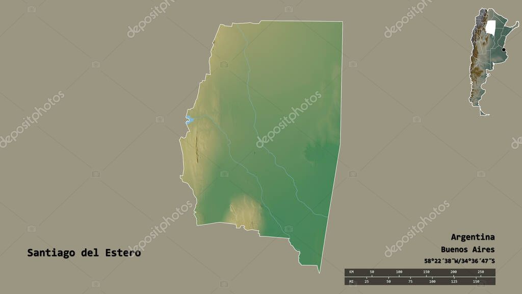 Forma de Santiago del Estero, provincia de Argentina, con su capital aislada sobre fondo sólido ...