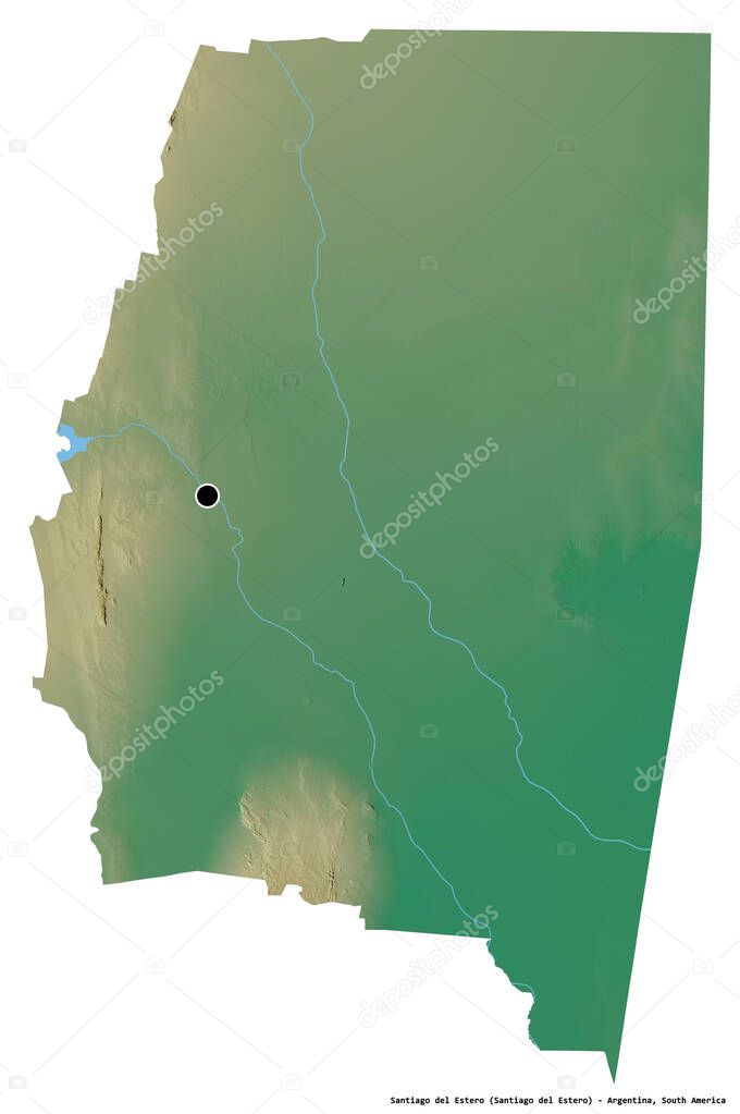 Forma de Santiago del Estero, provincia de Argentina, con su capital aislada sobre fondo blanco ...