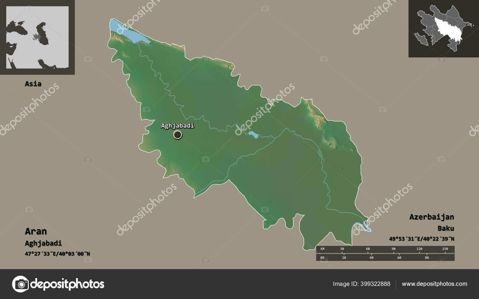 Shape Aran Region Azerbaijan Its Capital Distance Scale Previews Labels — Stock Photo © Yarr65 ...
