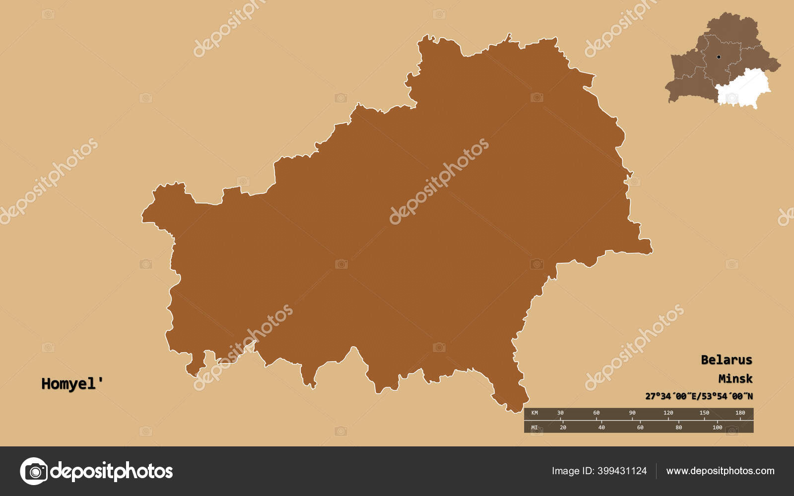 Shape Homyel' Region Belarus Its Capital Isolated Solid Background ...