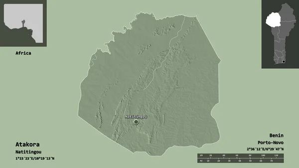 Forma de Atakora, departamento de Benín, y su capital. Escala de ...