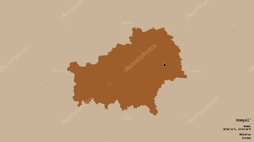 Área de Homyel ', región de Bielorrusia, aislada sobre un fondo sólido ...