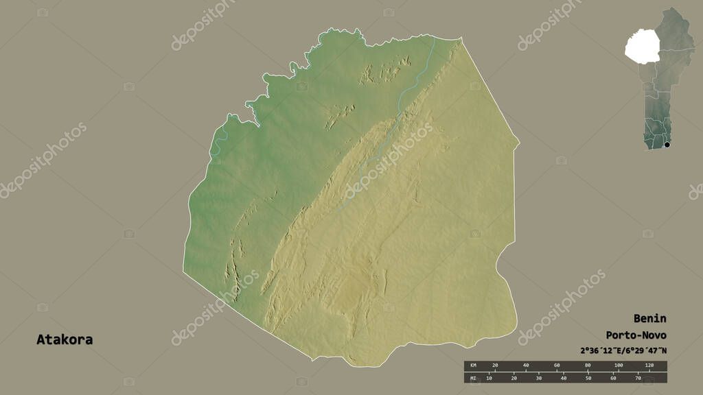 Forma de Atakora, departamento de Benín, con su capital aislada sobre ...