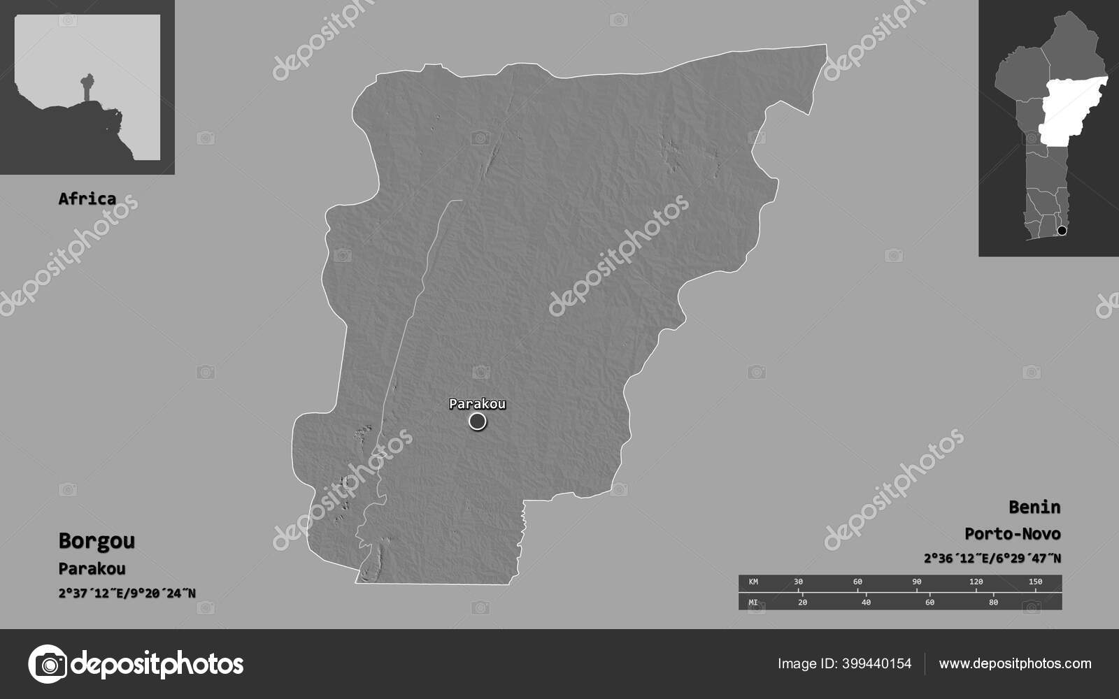 Shape Borgou Department Benin Its Capital Distance Scale Previews ...