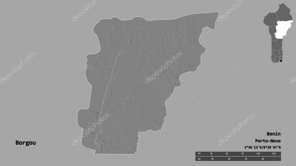 Forma de Borgou, departamento de Benín, con su capital aislado sobre ...
