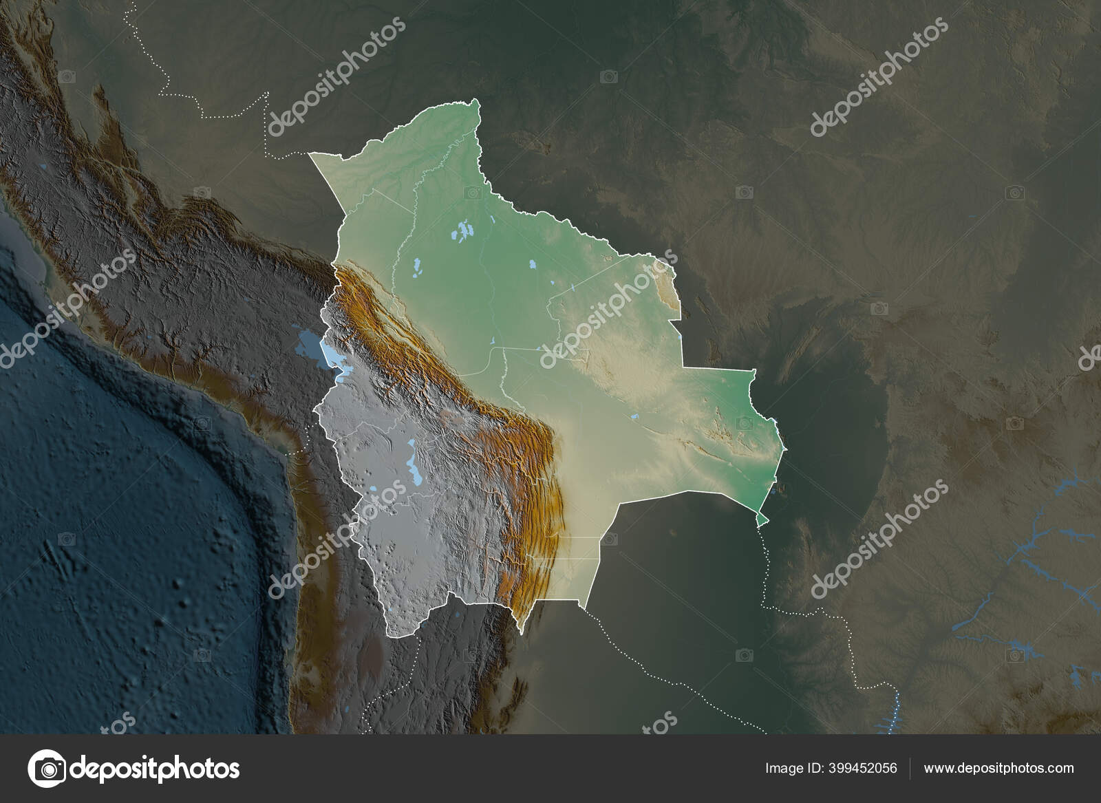 Forma Bolivia Separada Por Desaturación Áreas Vecinas Fronteras Mapa ...