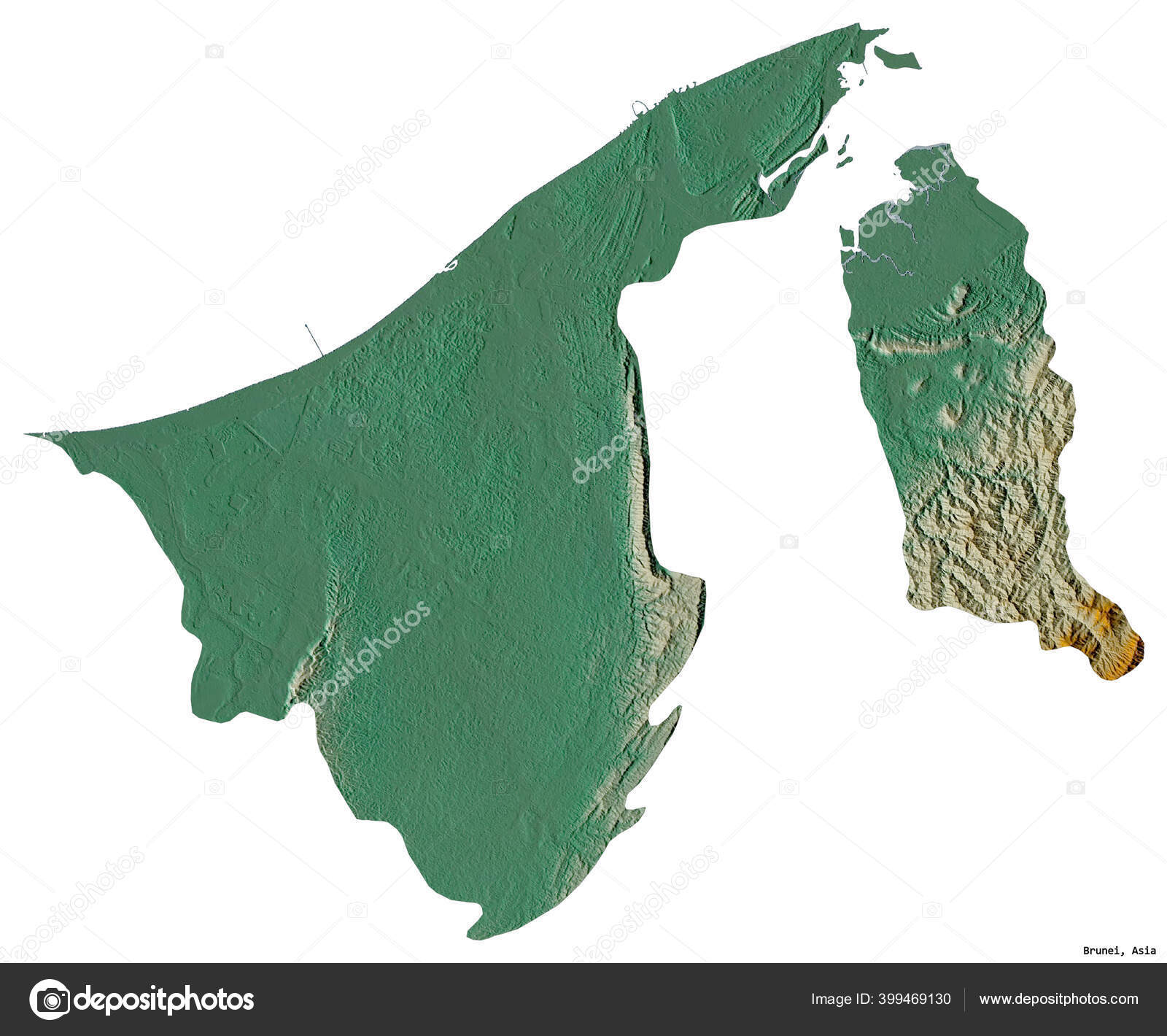 Shape Brunei Its Capital Isolated White Background Topographic Relief ...