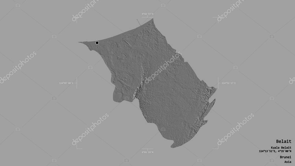 Área de Belait, distrito de Brunéi, aislada sobre un fondo sólido en ...