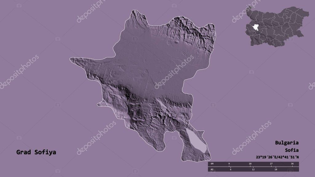 Forma de Grad Sofiya, provincia de Bulgaria, con su capital aislada ...