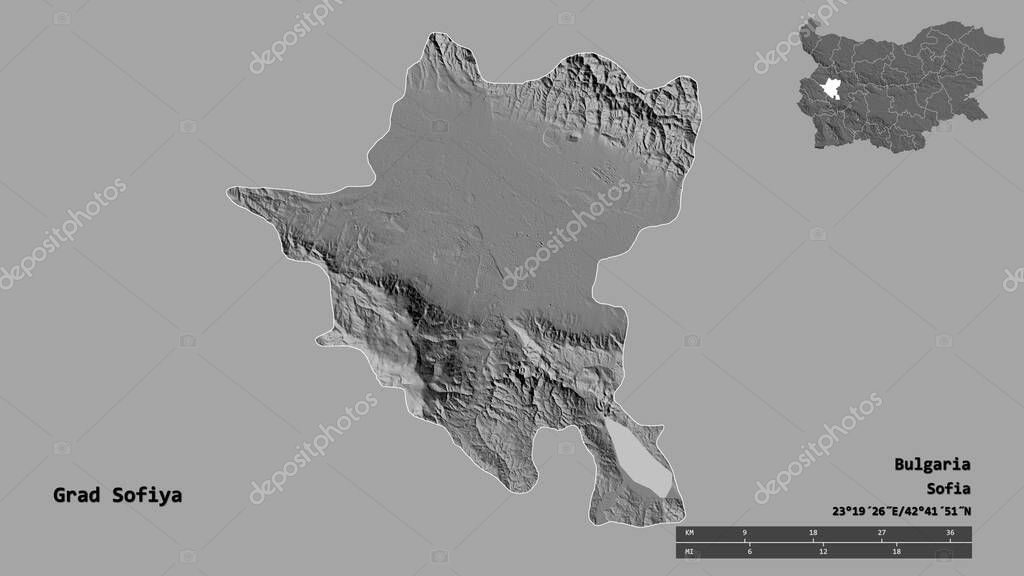 Forma de Grad Sofiya, provincia de Bulgaria, con su capital aislada ...