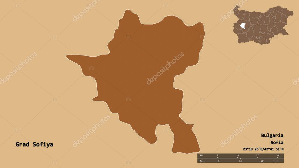 Forma de Grad Sofiya, provincia de Bulgaria, con su capital aislada ...