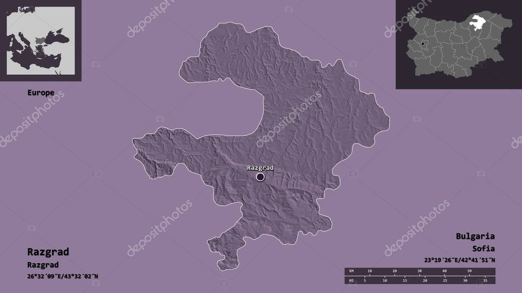 Forma de Razgrad, provincia de Bulgaria, y su capital. Escala de ...