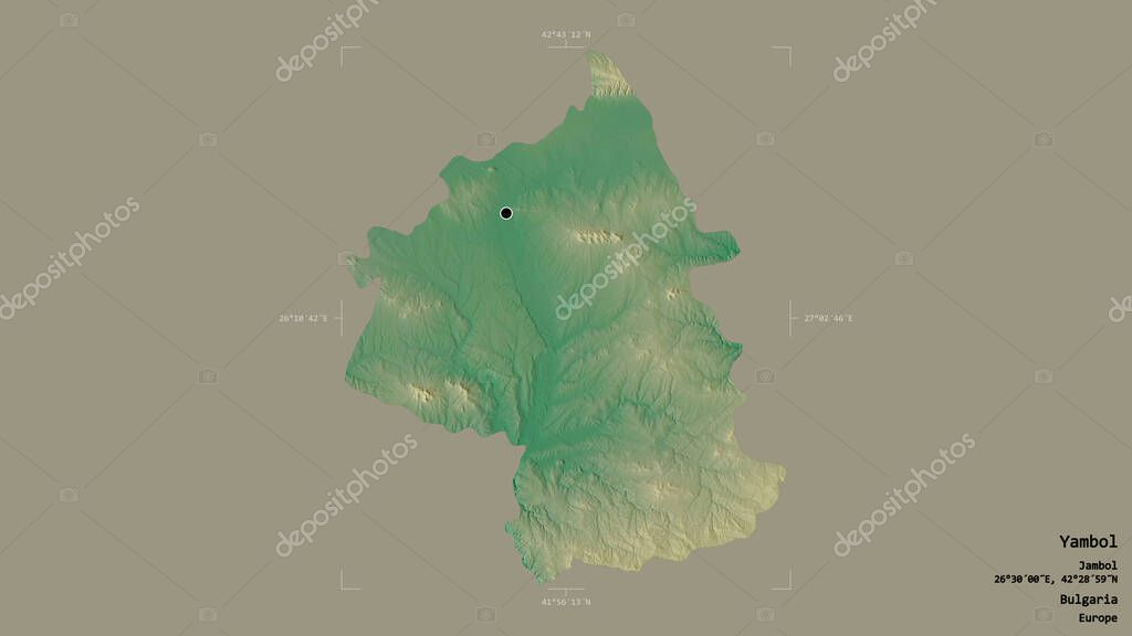 Zona de Yambol, provincia de Bulgaria, aislada sobre un fondo sólido en ...