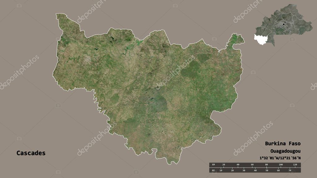Forma de cascadas, regi n de Burkina Faso, con su capital aislada sobre fondo s lido. Escala de ...