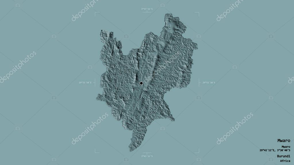 Zona de Mwaro, provincia de Burundi, aislada sobre un fondo sólido en ...