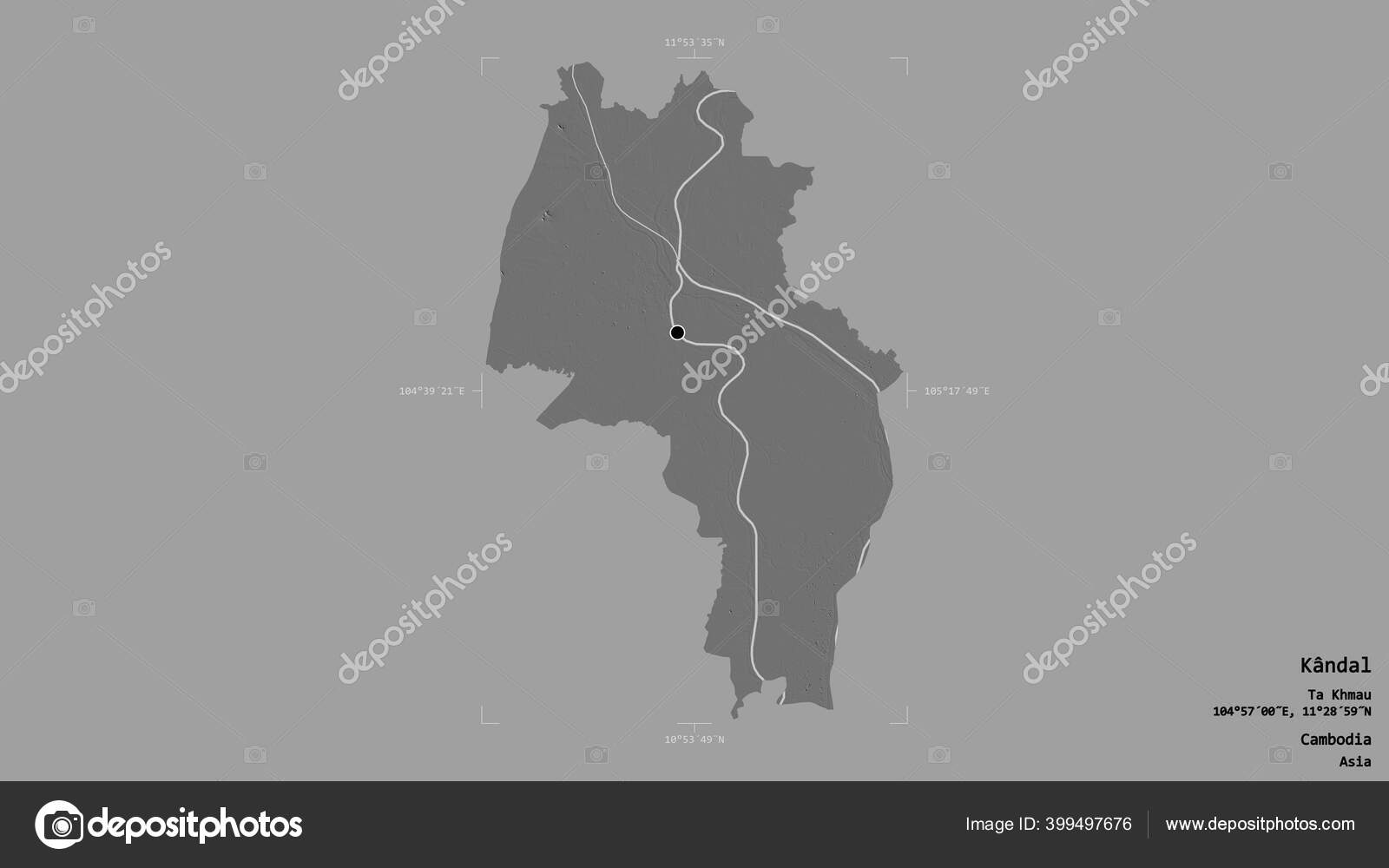 Area Kandal Province Cambodia Isolated Solid Background Georeferenced ...