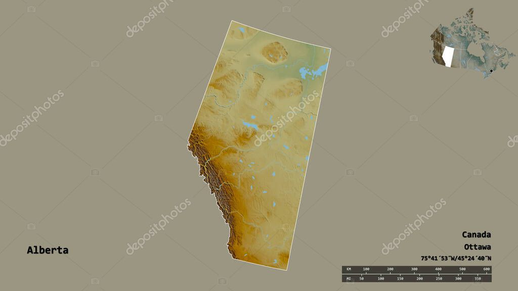 Forma de Alberta, provincia de Canadá, con su capital aislada sobre un ...