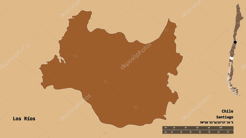 Forma de Los Ríos, región de Chile, con su capital aislada sobre fondo ...