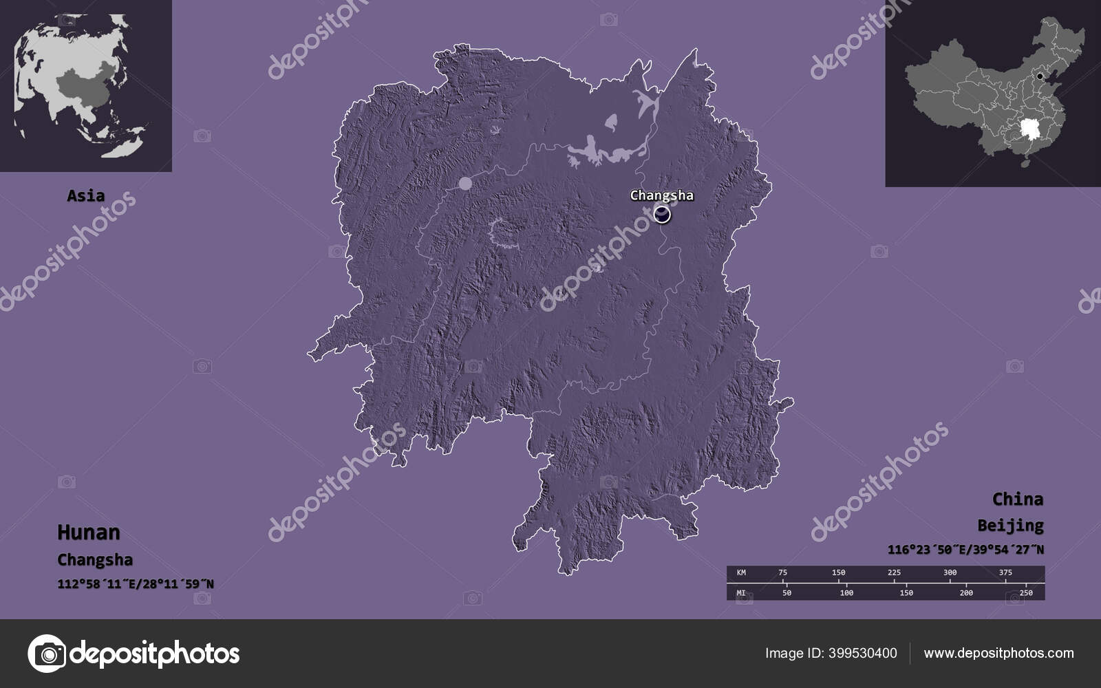 Shape Hunan Province China Its Capital Distance Scale Previews Labels ...