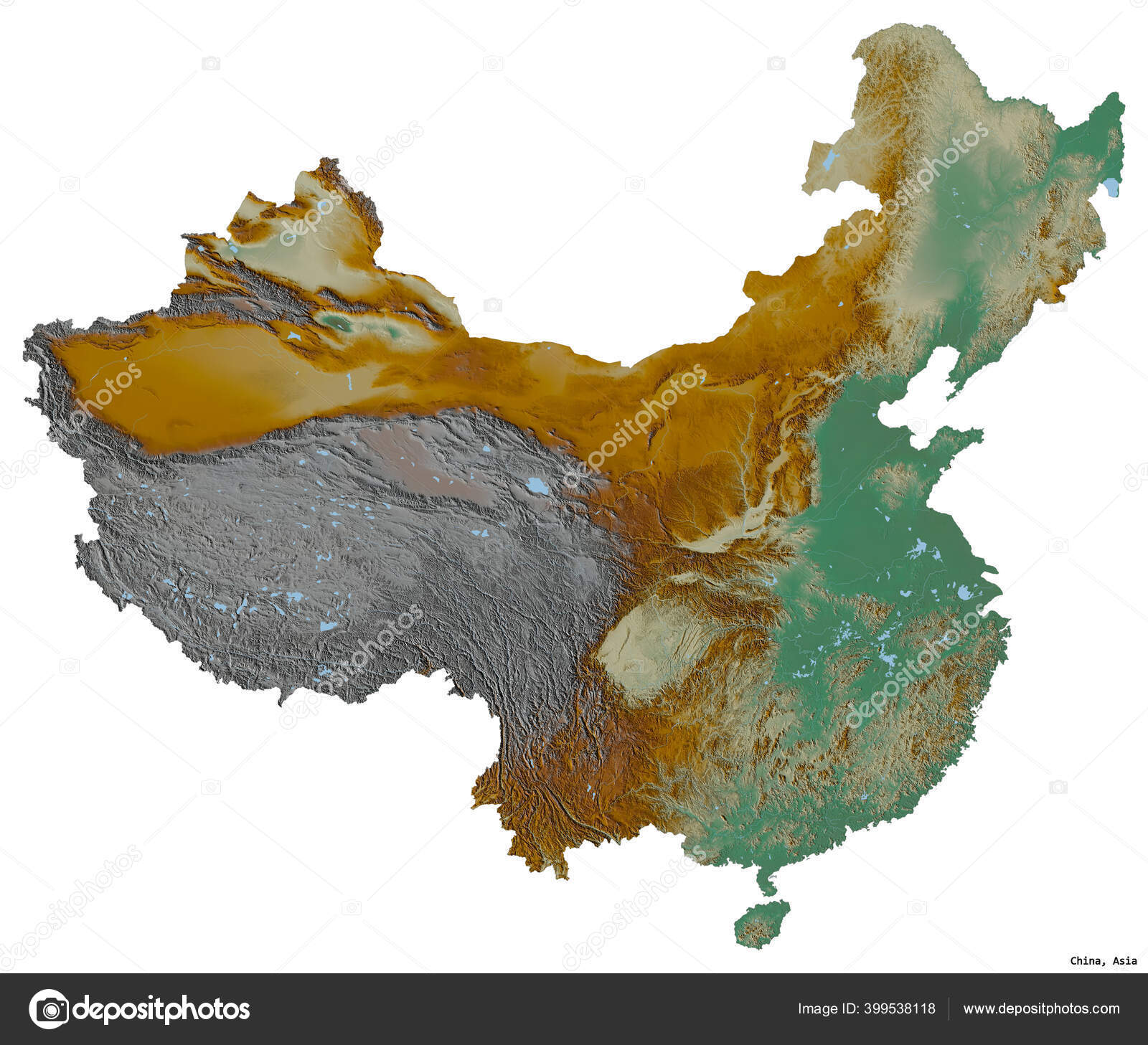 Shape China Its Capital Isolated White Background Topographic Relief ...