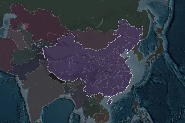 Shape of China separated by the desaturation of neighboring areas ...