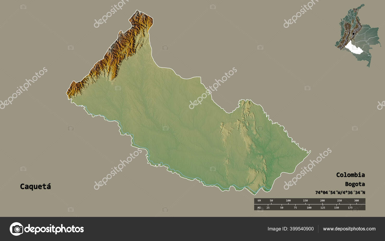 Shape Caqueta Intendancy Colombia Its Capital Isolated Solid Background ...
