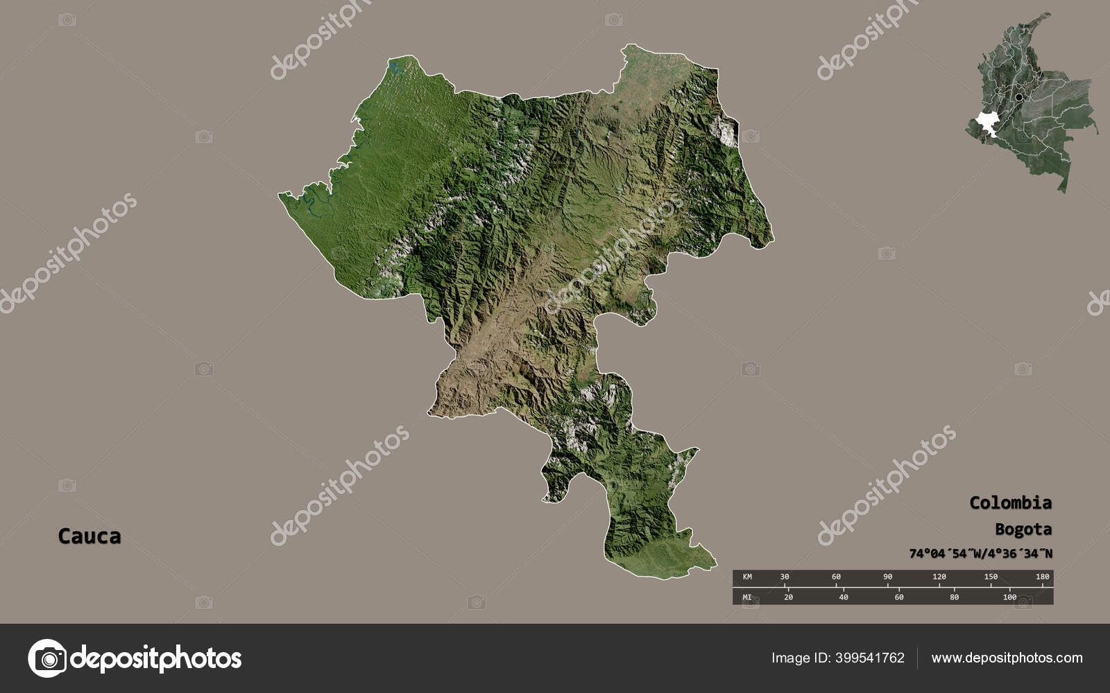 Shape Cauca Department Colombia Its Capital Isolated Solid Background ...