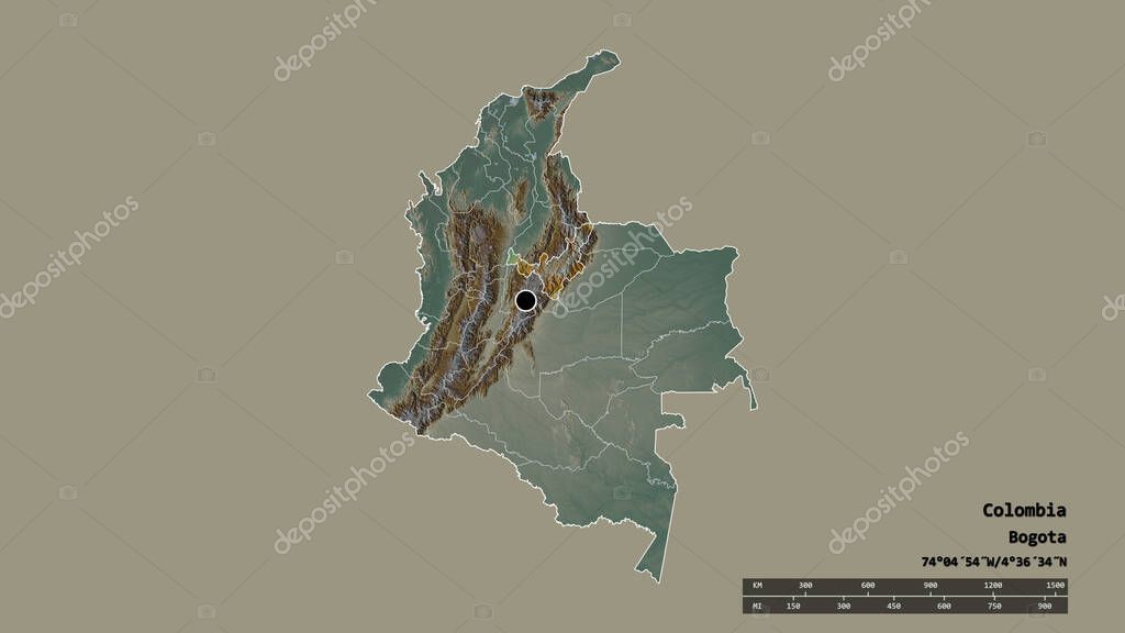 Forma desnaturalizada de Colombia con su capital, principal división ...