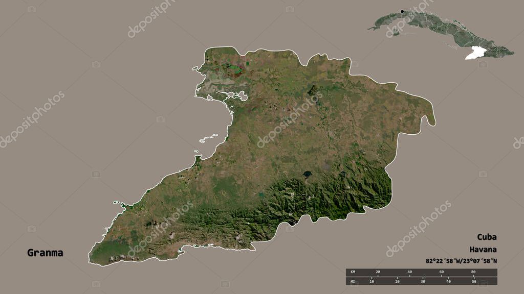 Forma de Granma, provincia de Cuba, con su capital aislada sobre fondo ...