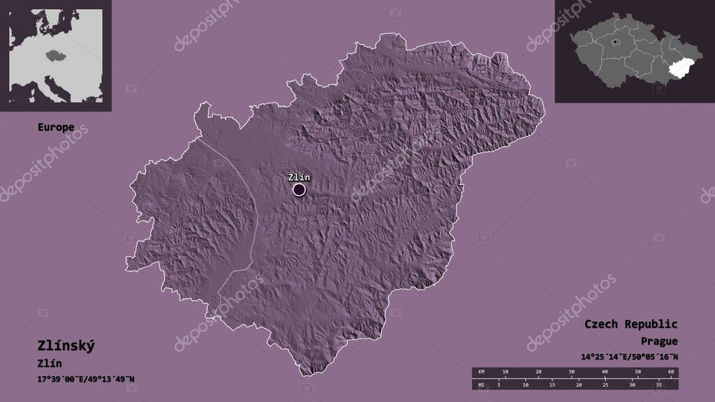 Forma de Zlinsky, región de la República Checa, y su capital. Escala de ...