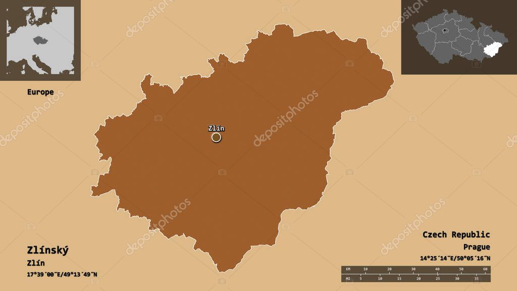 Forma de Zlinsky, región de la República Checa, y su capital. Escala de ...