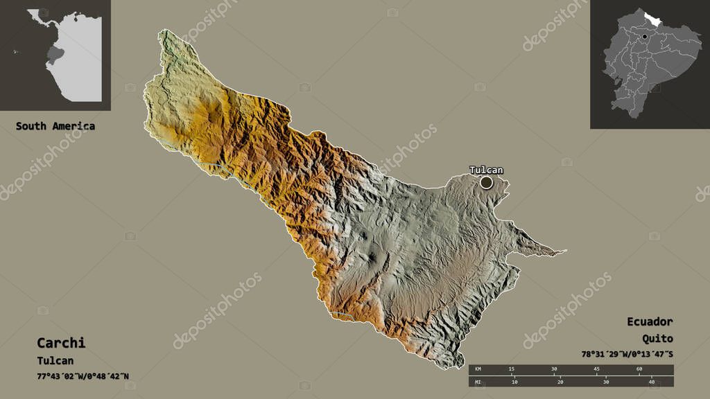 Forma de Carchi, provincia de Ecuador, y su capital. Escala de ...