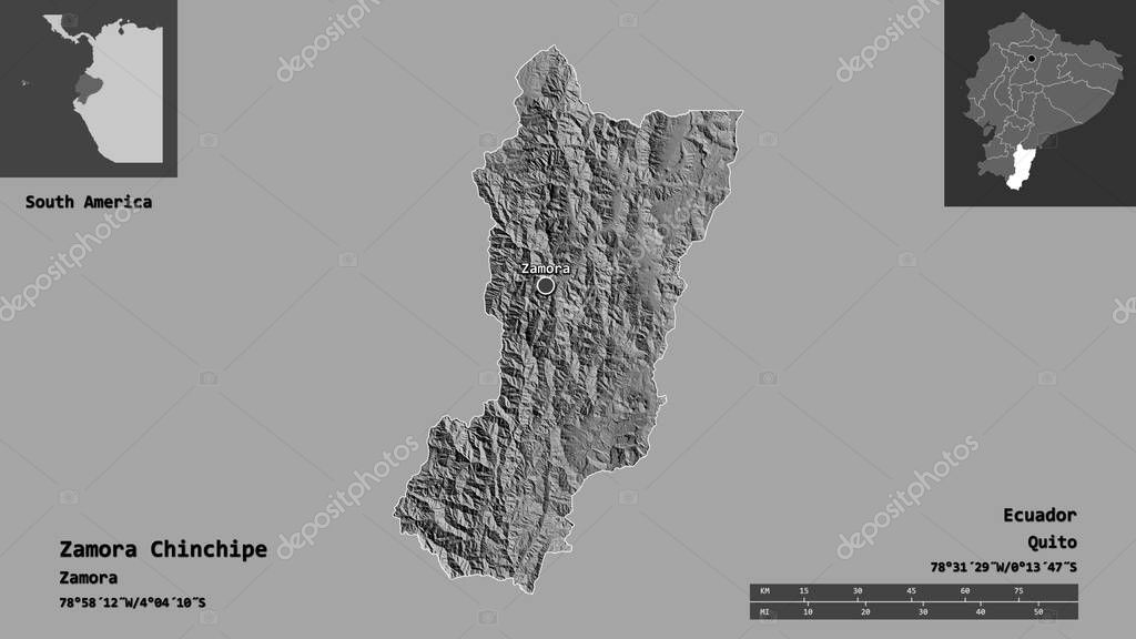 Forma de Zamora Chinchipe, provincia de Ecuador, y su capital. Escala ...