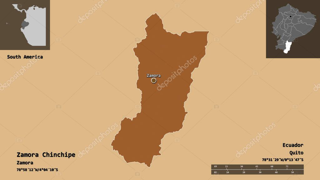 Forma de Zamora Chinchipe, provincia de Ecuador, y su capital. Escala ...