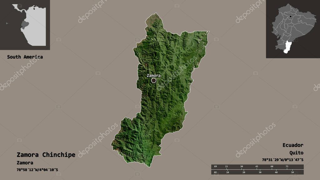 Forma de Zamora Chinchipe, provincia de Ecuador, y su capital. Escala ...