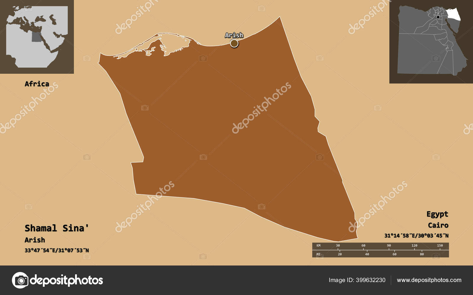 Shape Shamal Sina' Governorate Egypt Its Capital Distance Scale ...