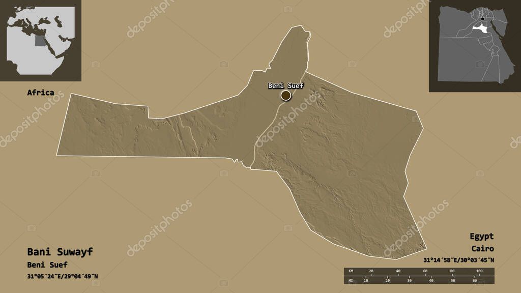 Forma de Bani Suwayf, gobernación de Egipto, y su capital. Escala de ...