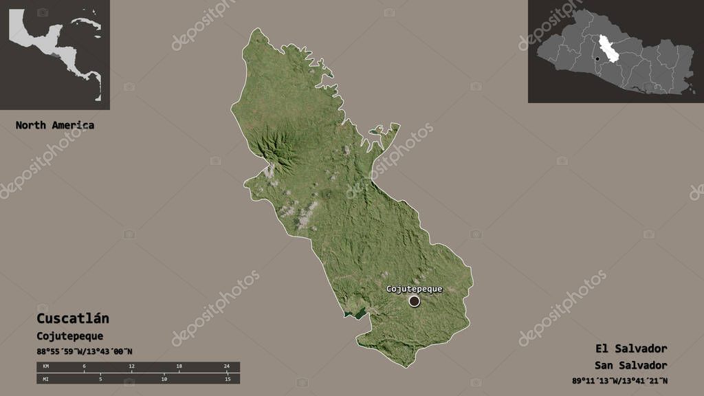 Forma del Cuscatlán, departamento de El Salvador, y su capital. Escala ...