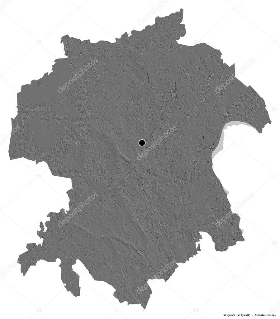 Forma de Viljandi, provincia de Estonia, con su capital aislada sobre fondo blanco. Mapa de ...