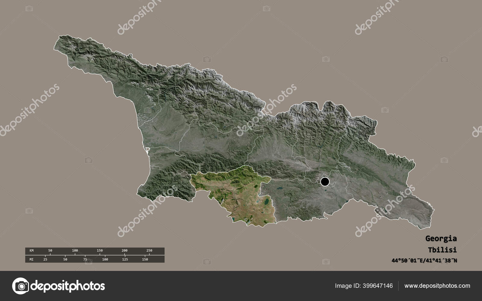 Desaturated Shape Georgia Its Capital Main Regional Division Separated ...