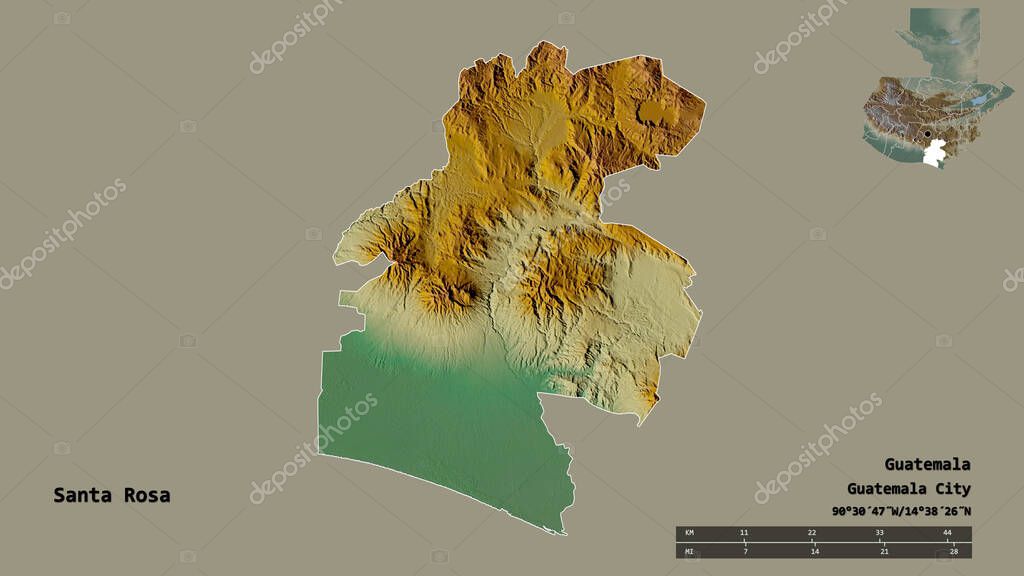 Forma de Santa Rosa, departamento de Guatemala, con su capital aislada ...