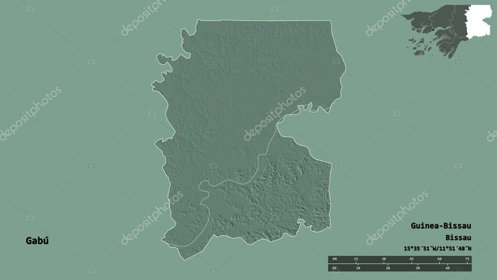 Forma de Gabu, región de Guinea-Bissau, con su capital aislada sobre un ...