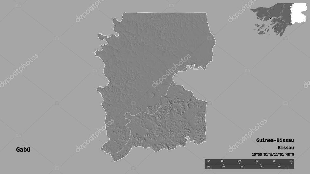 Forma de Gabu, región de Guinea-Bissau, con su capital aislada sobre un ...