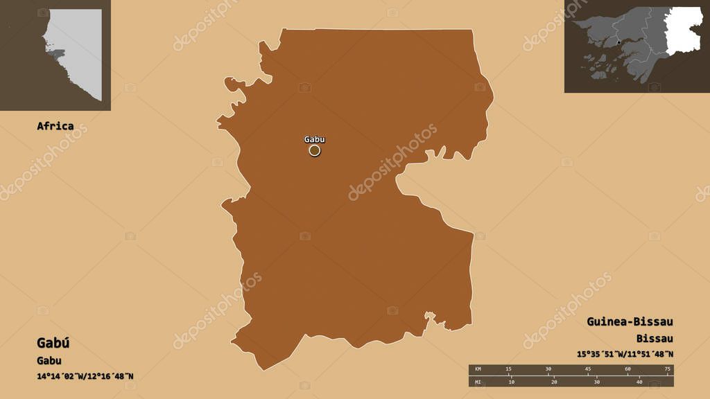 Forma de Gabu, región de Guinea-Bissau, y su capital. Escala de ...