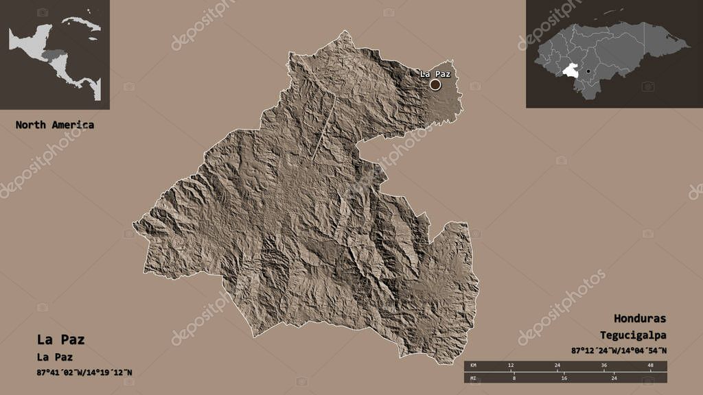 Forma de La Paz, departamento de Honduras, y su capital. Escala de ...