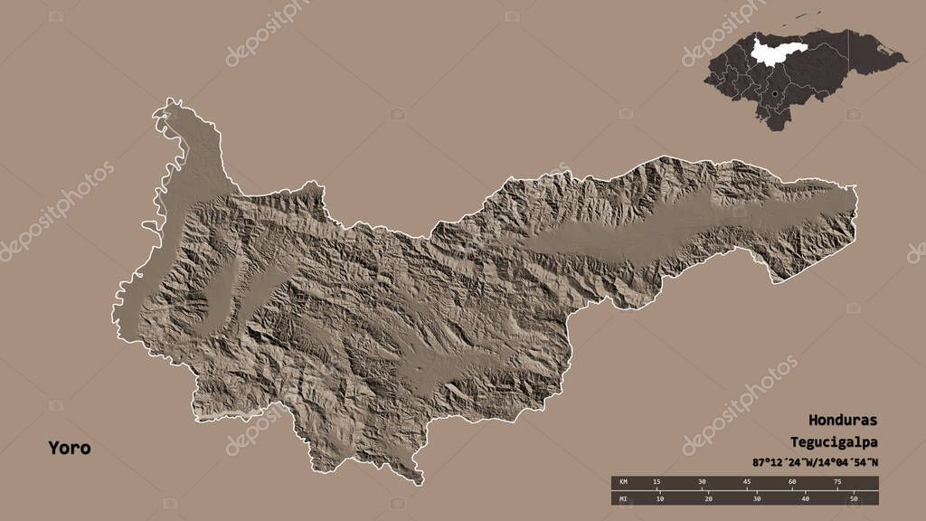 Forma de Yoro, departamento de Honduras, con su capital aislada sobre ...