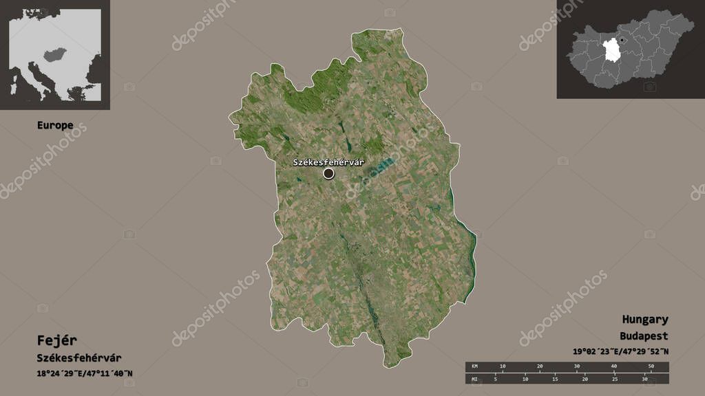 Forma de Fejer, condado de Hungría, y su capital. Escala de distancia ...