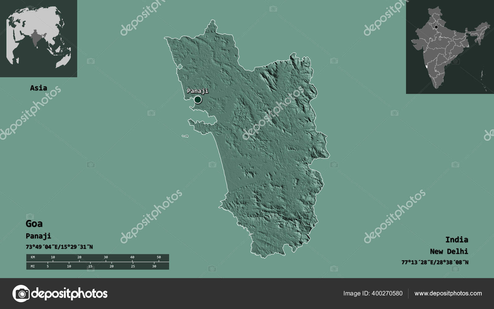 Shape Goa State India Its Capital Distance Scale Previews Labels ...