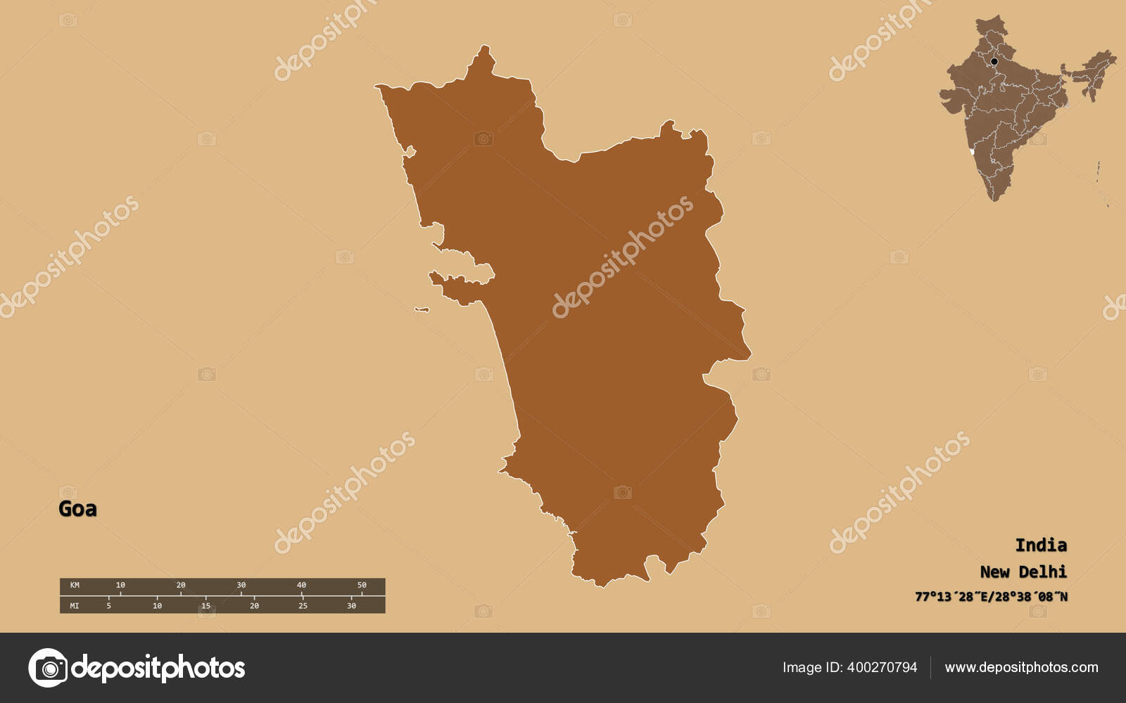 Shape Goa State India Its Capital Isolated Solid Background Distance ...