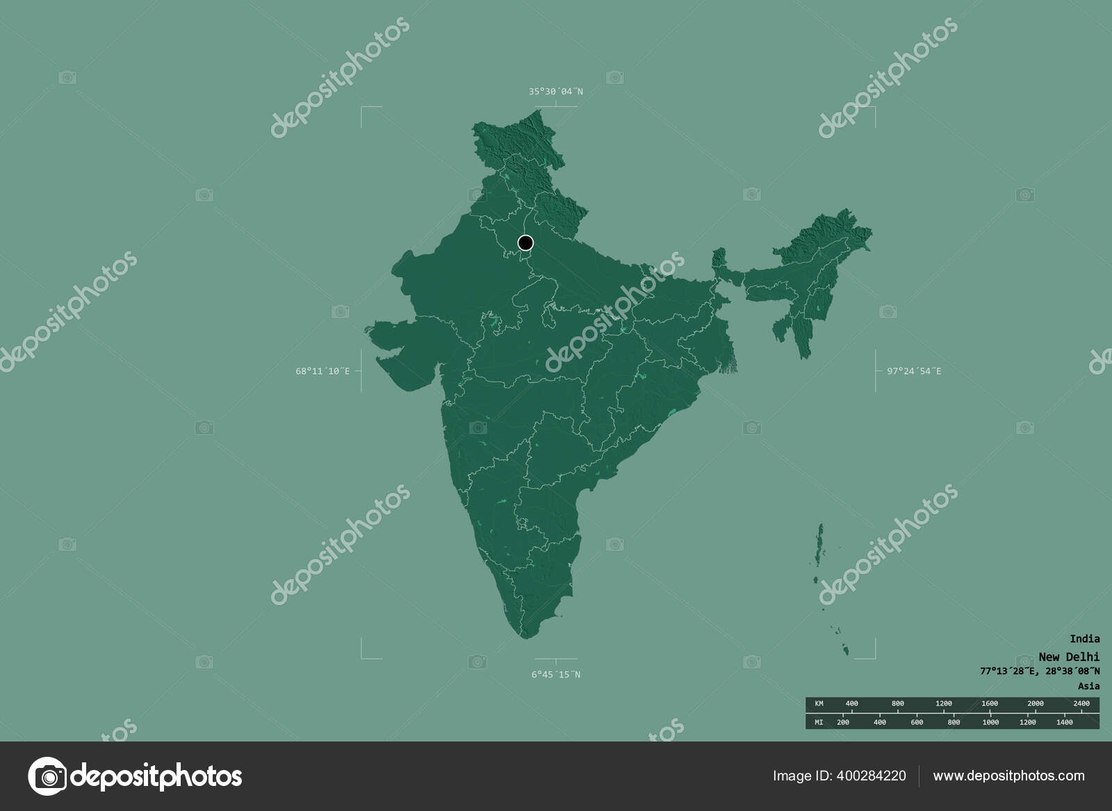 Area India Isolated Solid Background Georeferenced Bounding Box Main ...